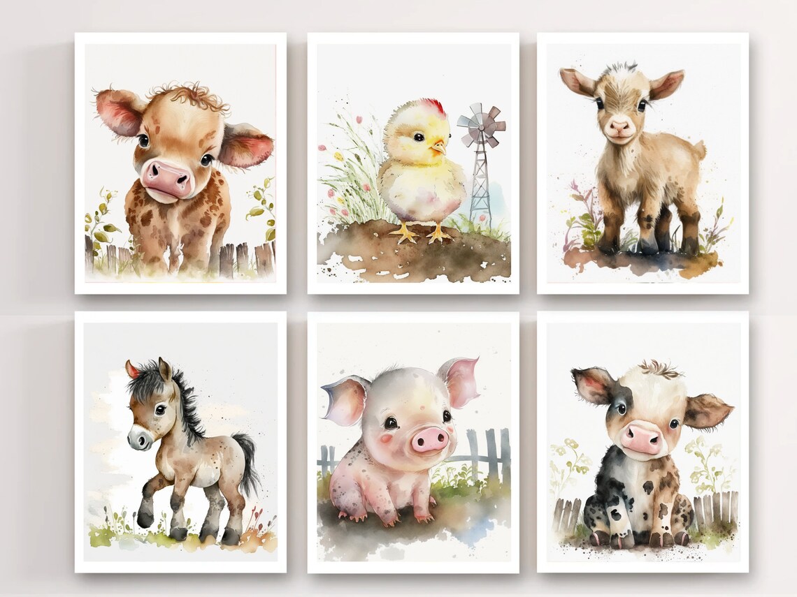Adorable Farm Animal Watercolor Prints for Kids Room Wall - Etsy