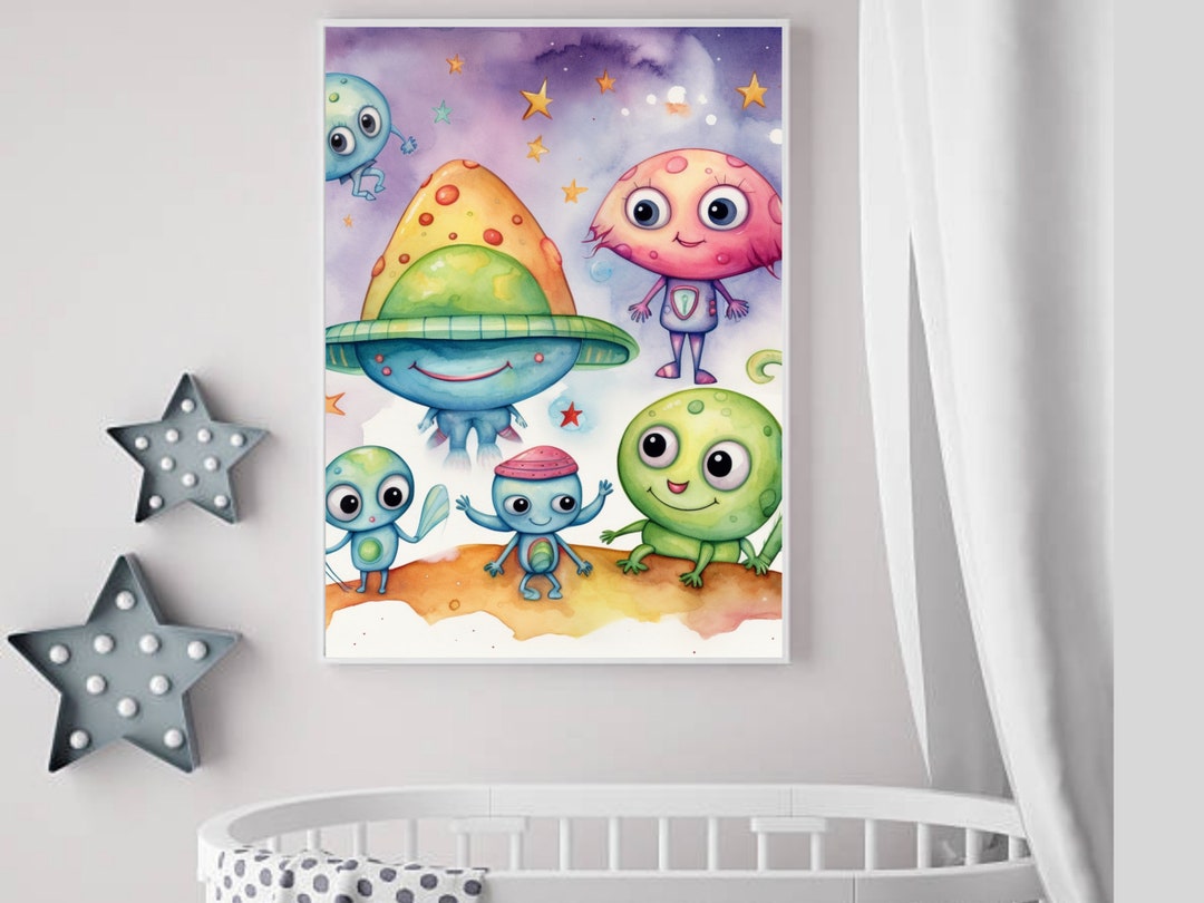 Playful Aliens Watercolor Digital Print for Kids Room and Astronaut ...