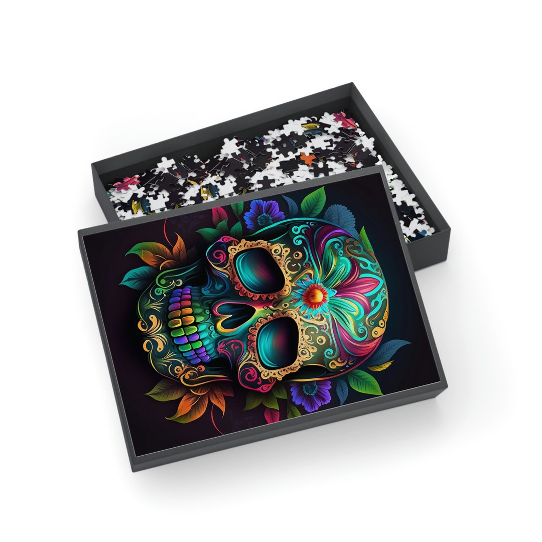 Flowered Sugar Skull Puzzle (96, 252, 500, 1000-piece) - Etsy
