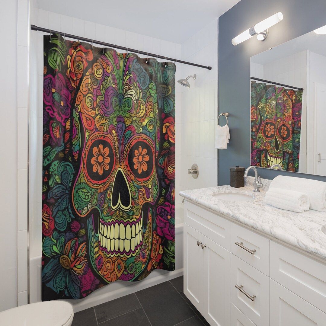 Retro Sugar Skull Shower Curtains - Etsy