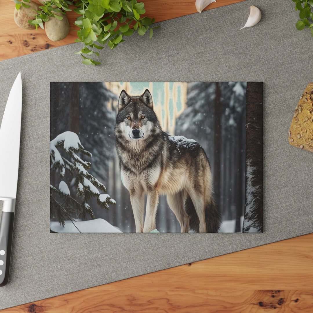Grey Wolf Glass Cutting Board - Etsy