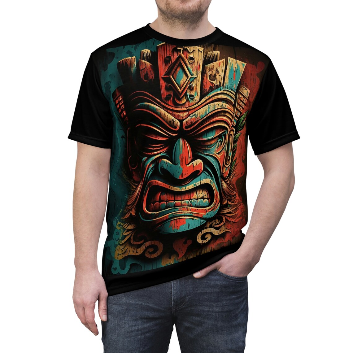 Angry Tiki Unisex AOP Cut & Sew Tee - Etsy
