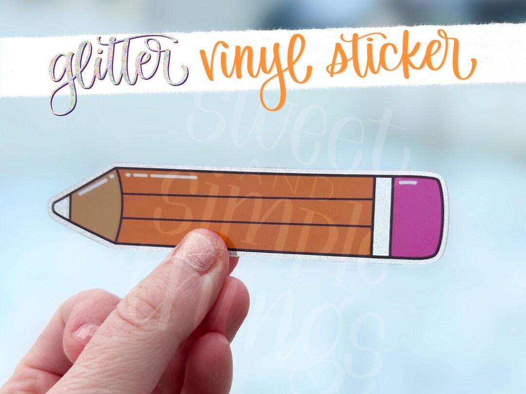 Cute Pencil Sticker - Glitter Pencil Sticker, Glitter Vinyl Sticker ...