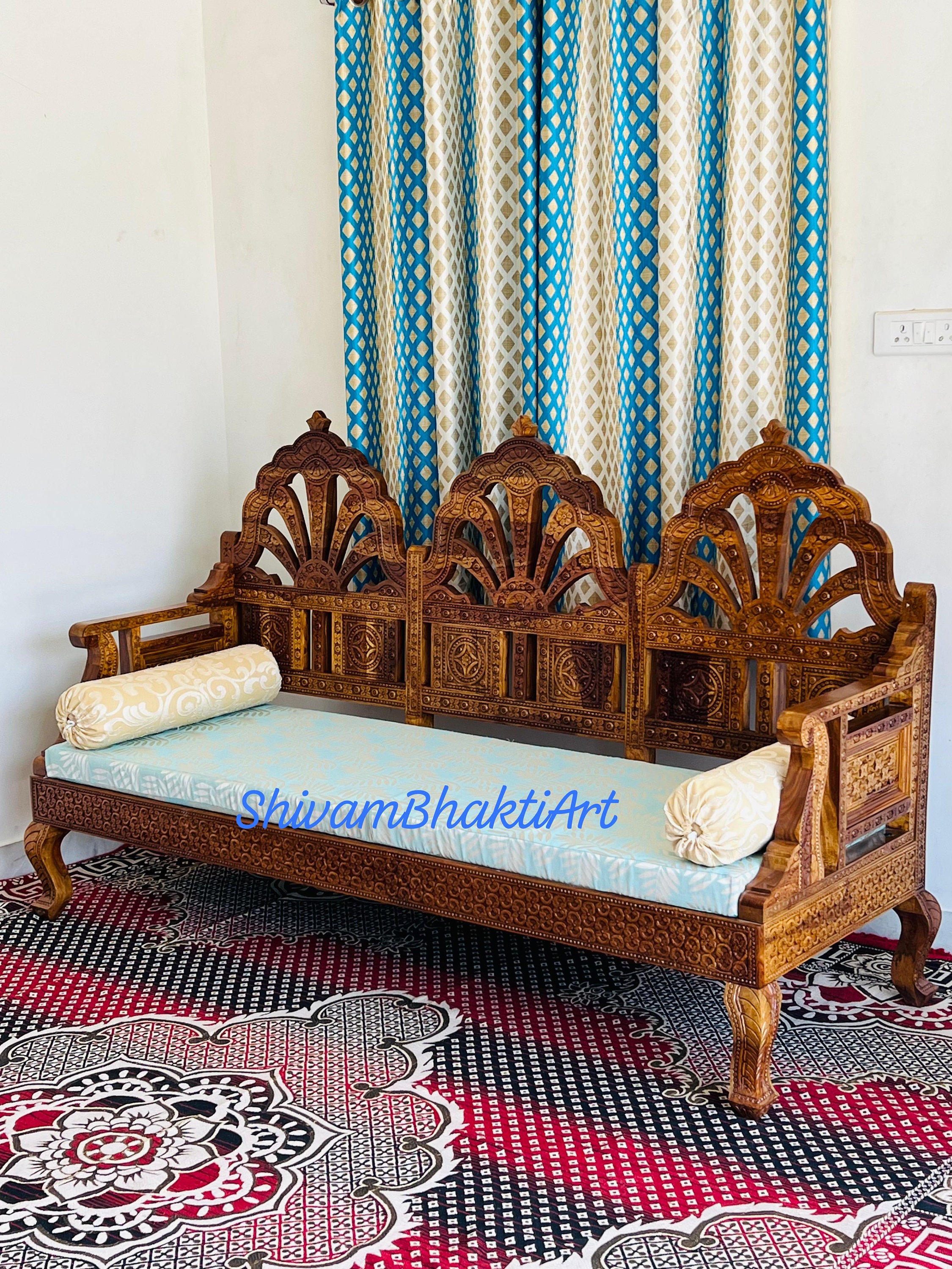 Indian Solid Rosewood Diwan/ Wooden Sofa/ Indian Fine Carved Diwan ...