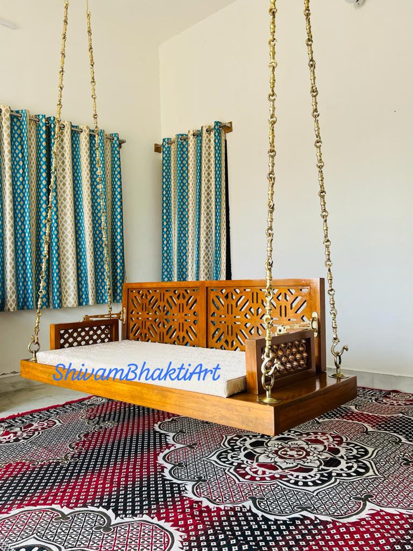 Teak Wooden Reversible Porch Swing, Indoor Ceiling Swing - Etsy