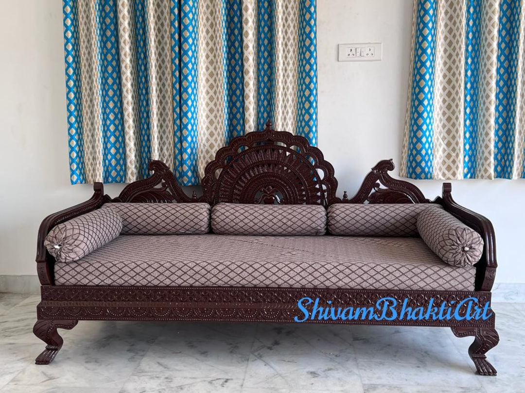 Hand Carved Solid Teak Indian Diwan Sofa - Etsy