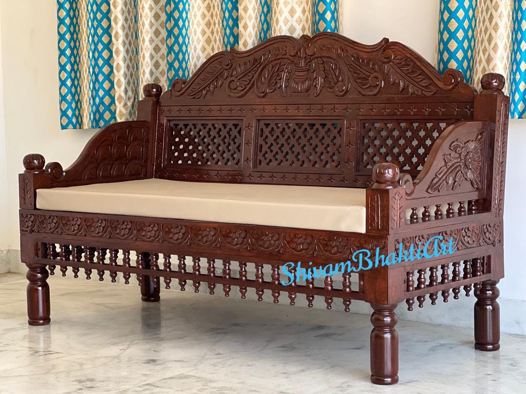 Indian Solid Teak Wood Diwan/ Wooden Sofa/ Indian Fine Carved Diwan ...