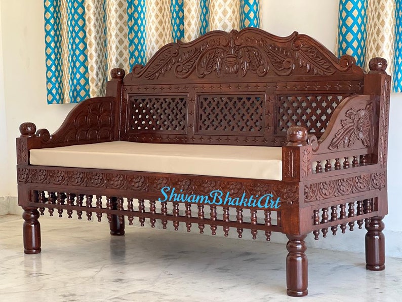 Indian Solid Teak Wood Diwan/ Wooden Sofa/ Indian Fine Carved Diwan ...