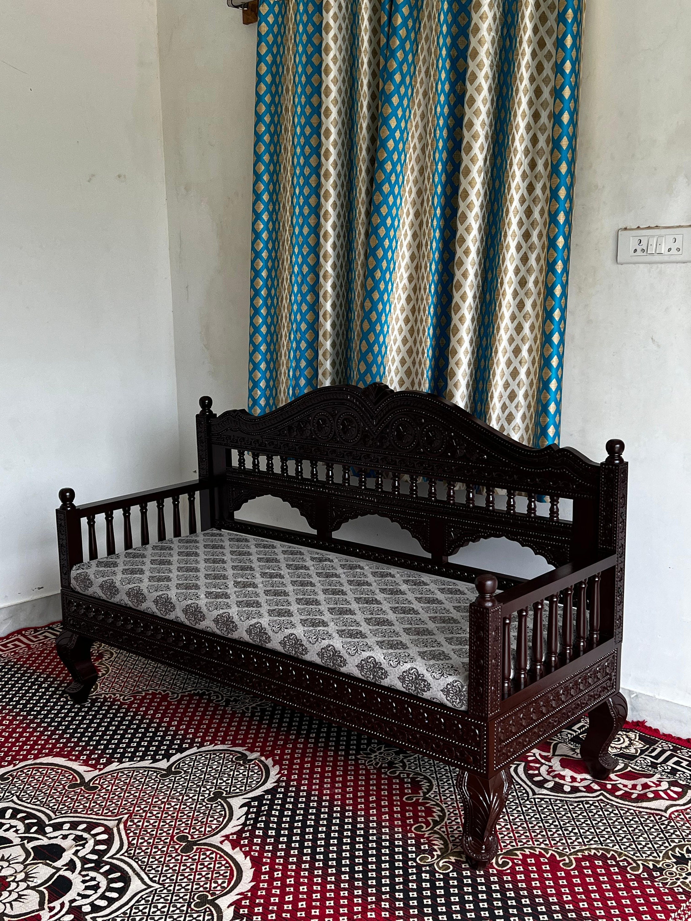 Hand Carved Indian Teak Wood Diwan Sofa - Etsy