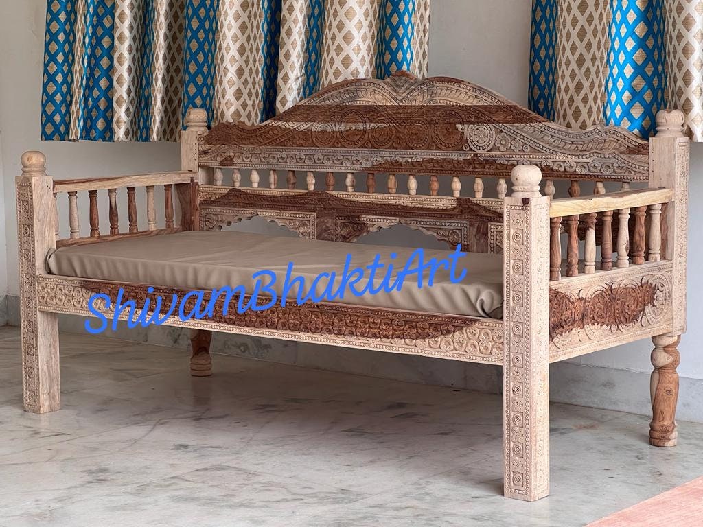 Indian Rosewood Diwan: Hand Carved Wooden Sofa - Etsy