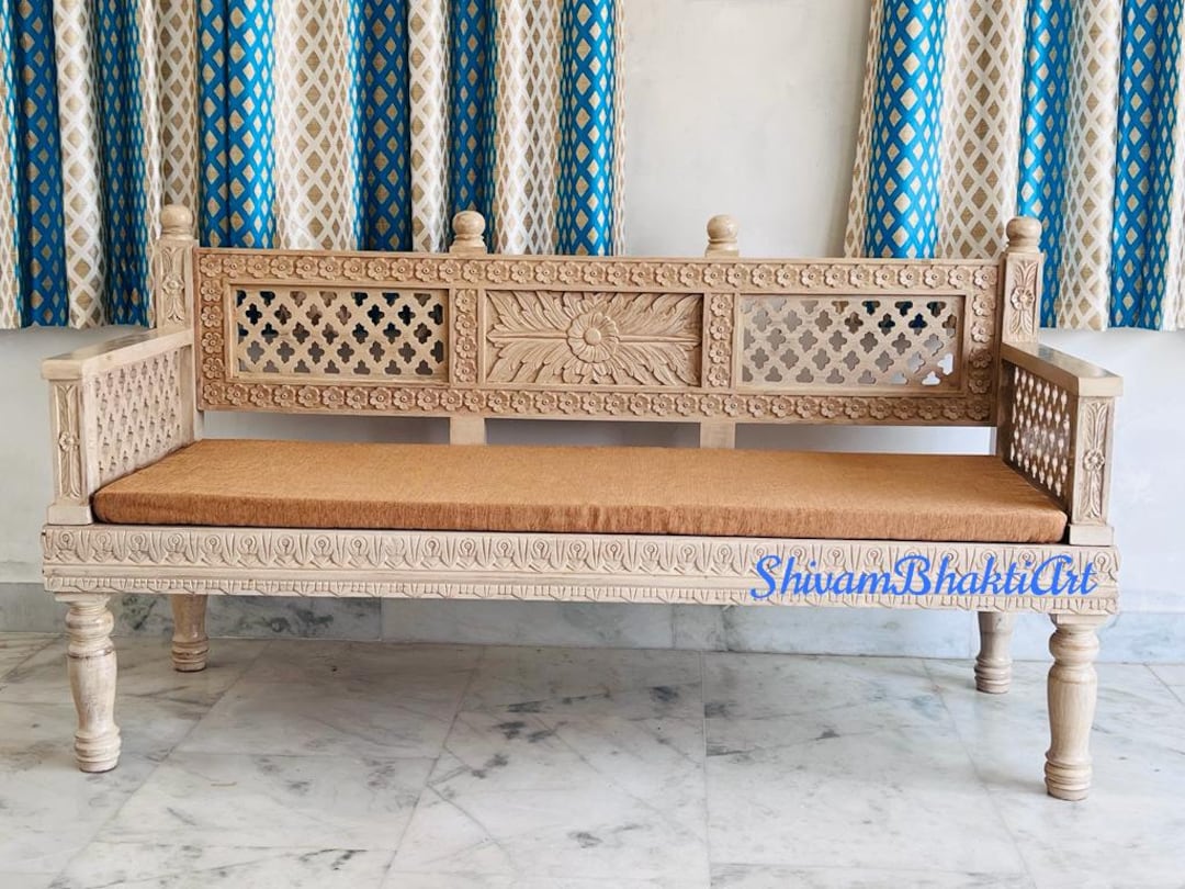Indian Solid Teak Wood Diwan/ Wooden Sofa/ Indian Fine Carved Diwan ...