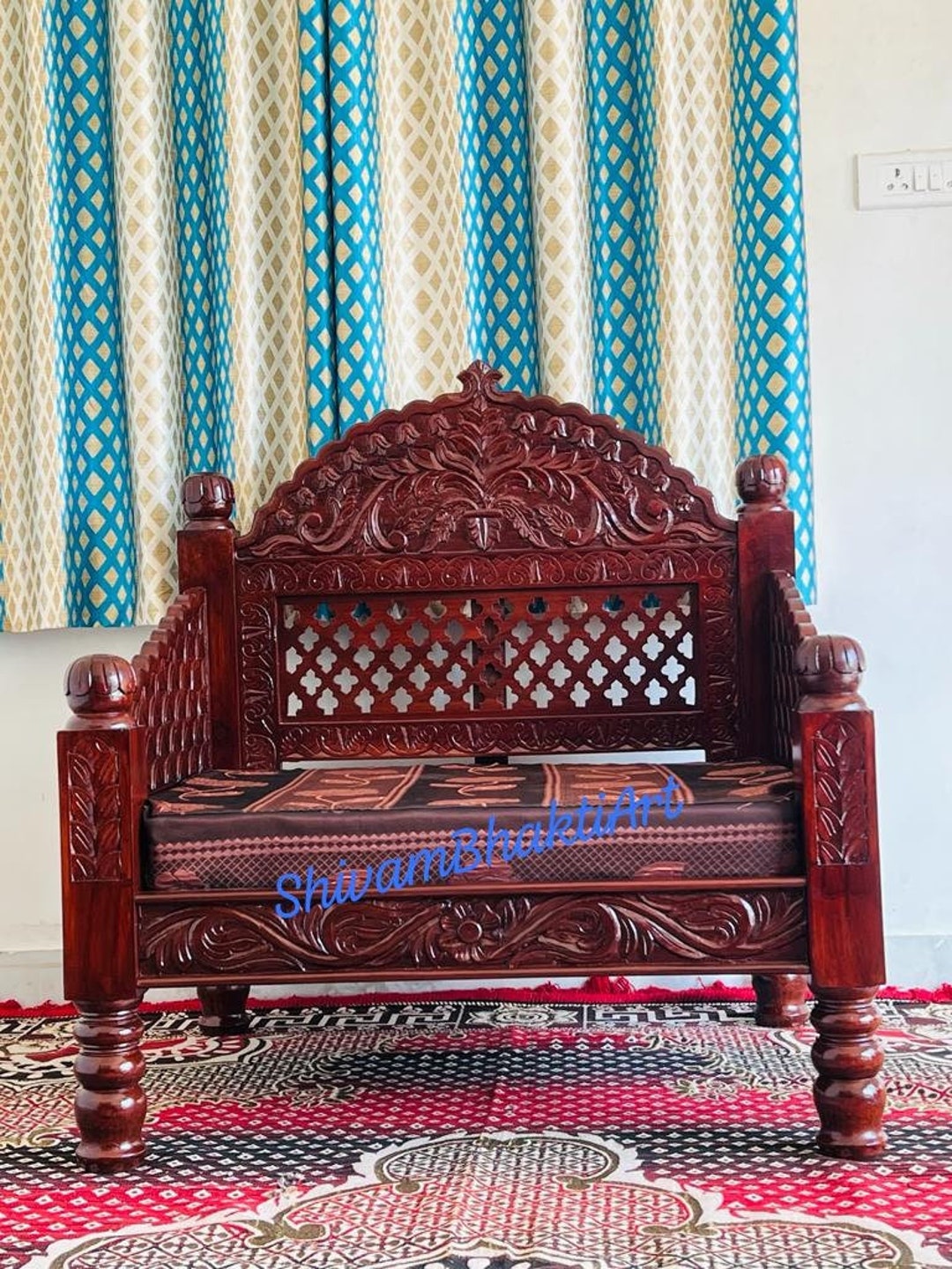 Handcrafted Solid Rosewood Sofa Chairs/ Wooden Diwan Chairs/ Wooden Sofa Chairs/ Handmade Carved ...