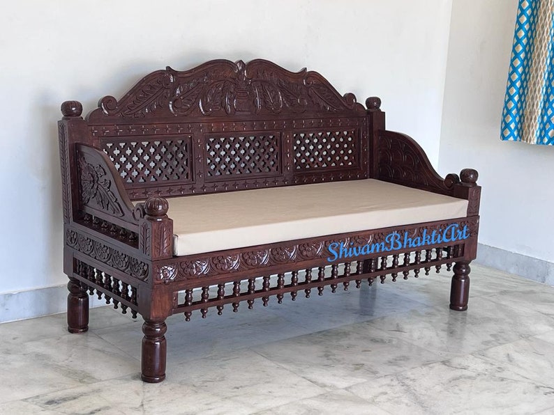 Indian Solid Teak Wood Diwan/ Wooden Sofa/ Indian Fine Carved Diwan ...