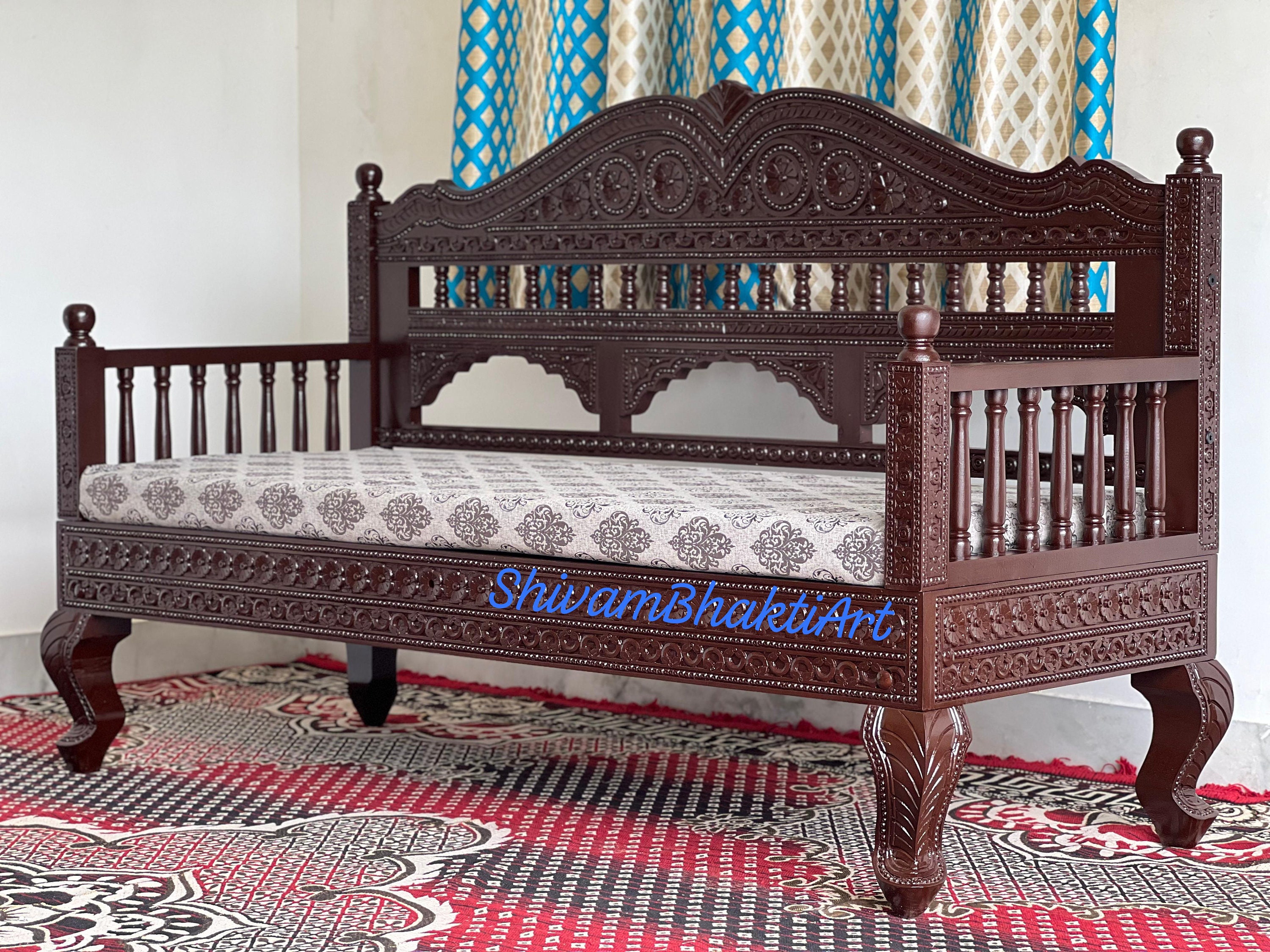 Indian Solid Teak Wooden Diwan/ Wooden Sofa/ Indian Fine Carved Diwan ...