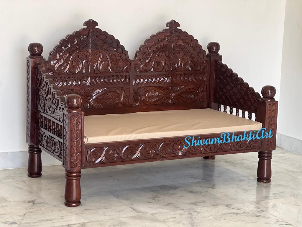 Indian Solid Rosewood Diwan/ Wooden Sofa/ Indian Fine Carved Diwan ...