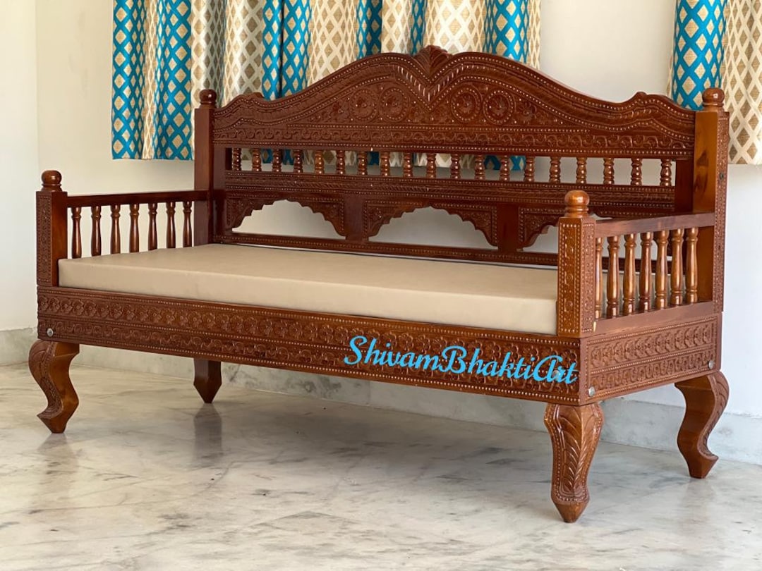 Indian Solid Teak Wooden Diwan/ Wooden Sofa/ Indian Fine Carved Diwan/ Free Delivery/ Order via ...