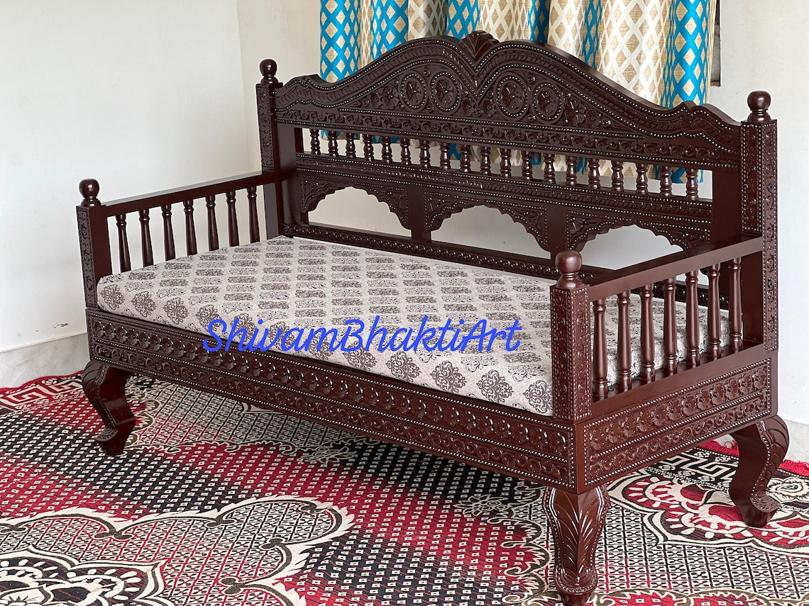 Indian Solid Teak Wooden Diwan/ Wooden Sofa/ Indian Fine Carved Diwan ...