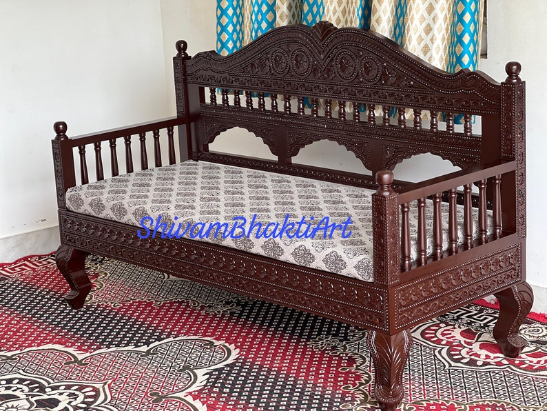 Indian Solid Teak Wooden Diwan/ Wooden Sofa/ Indian Fine Carved Diwan ...