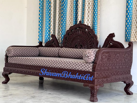 Indian Solid Teak Wooden Fine Carved Diwan Wooden Sofa Indian Fine Carved Diwan Free Delivery Order via Etsy Etsy