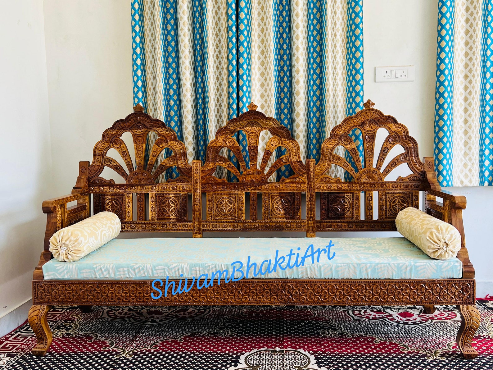 Indian Solid Rosewood Diwan/ Wooden Sofa/ Indian Fine Carved Diwan ...