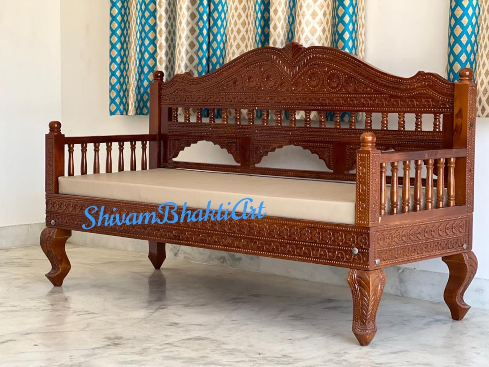 Indian Solid Teak Wooden Diwan/ Wooden Sofa/ Indian Fine Carved Diwan ...