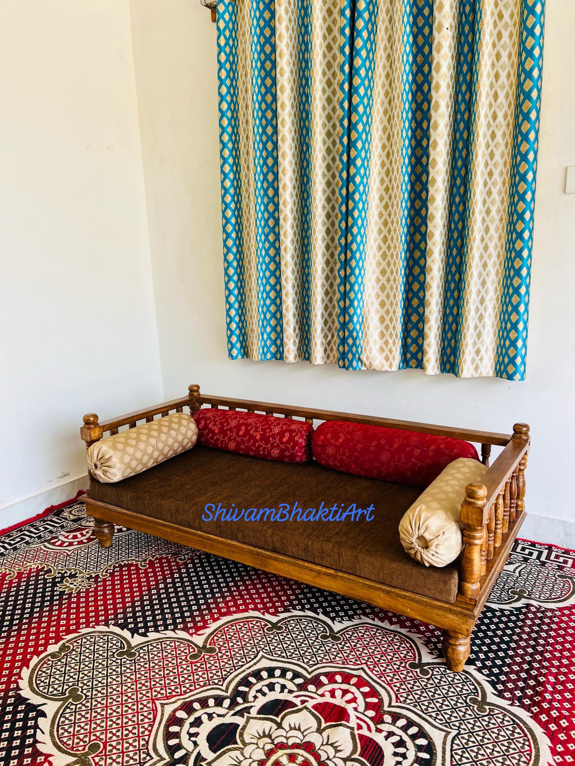 Indian Solid Wooden Fine Carved Low Sitting Daybed/ Mughal Style Diwan ...