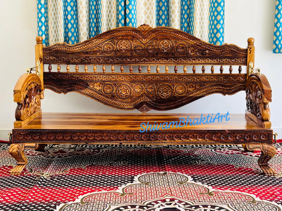 Indian Rosewood Diwan Sofa: Hand Carved Wooden Daybed - Etsy