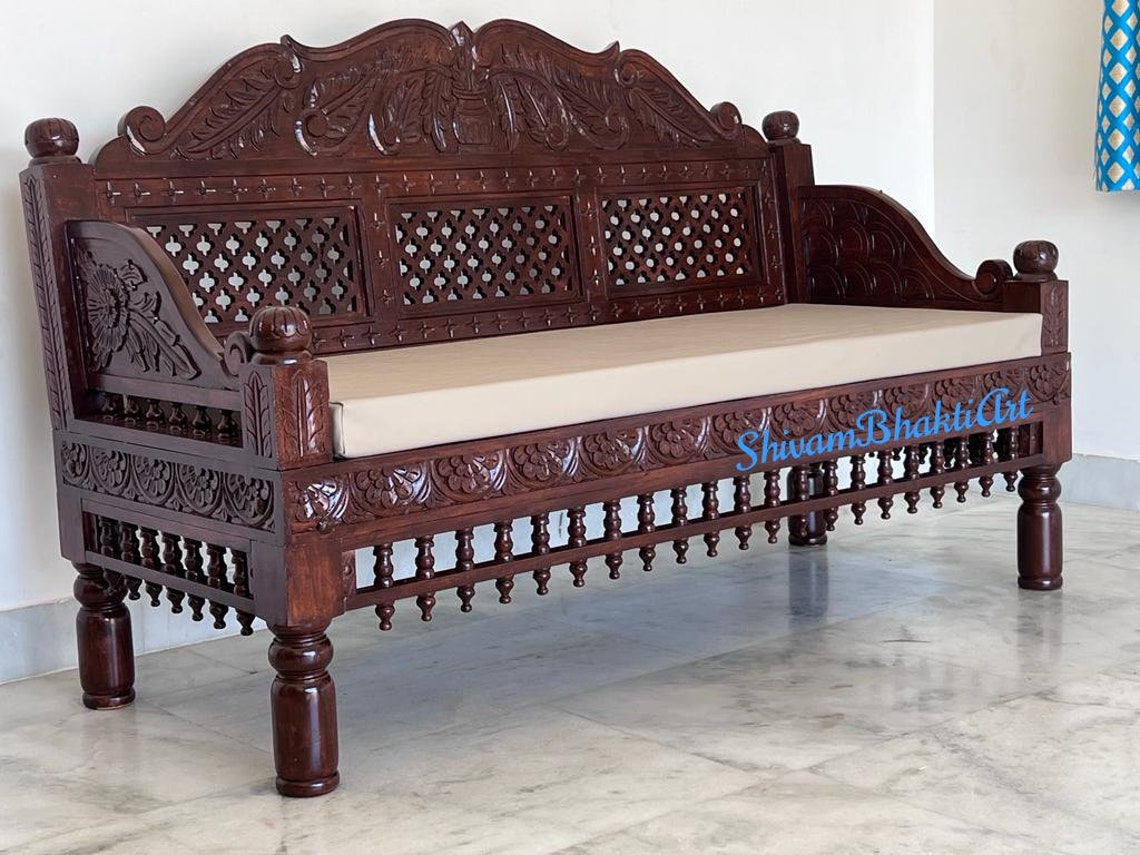 Indian Solid Teak Wood Diwan/ Wooden Sofa/ Indian Fine Carved Diwan ...