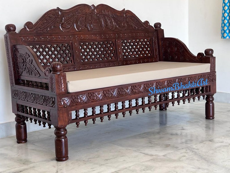 Indian Solid Teak Wood Diwan/ Wooden Sofa/ Indian Fine Carved Diwan ...
