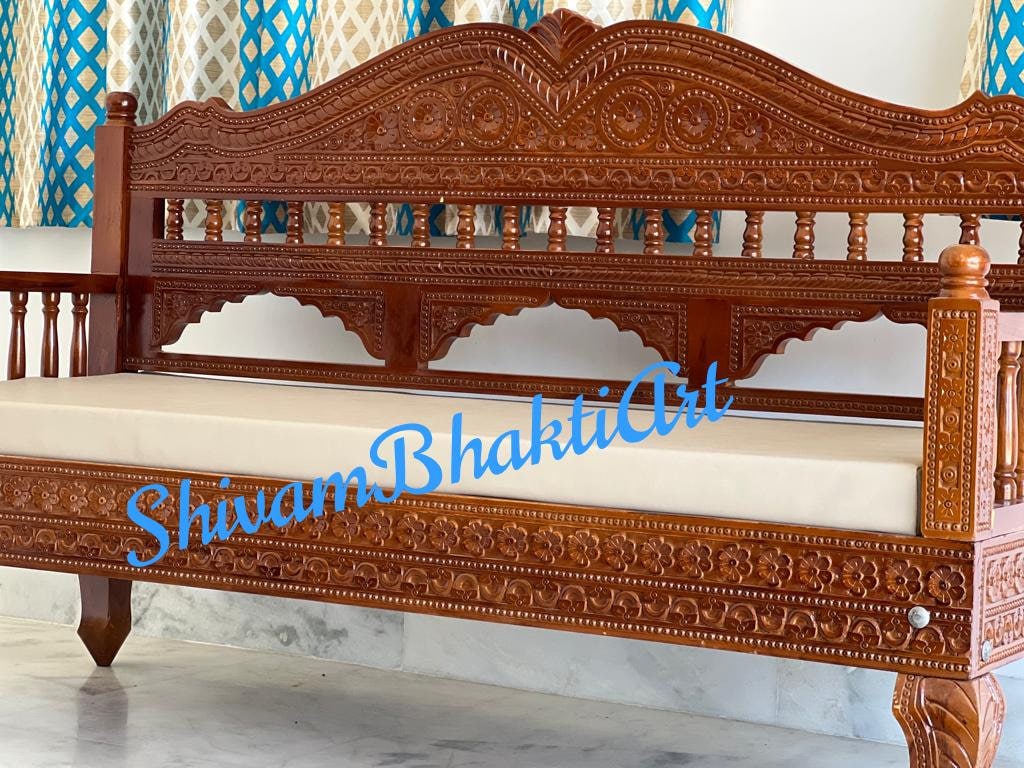 Indian Solid Teak Wooden Diwan/ Wooden Sofa/ Indian Fine Carved Diwan ...