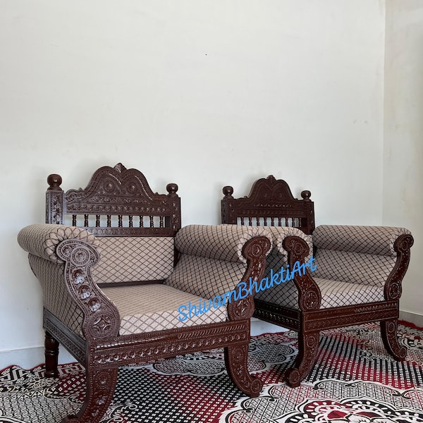 Indian Solid Teak Wooden Fine Carved Low Sitting Daybed/ Mughal Style ...