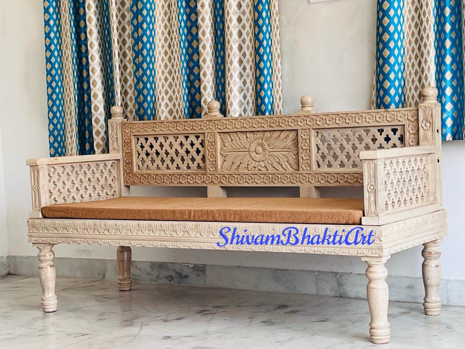 Indian Solid Teak Wood Diwan/ Wooden Sofa/ Indian Fine Carved Diwan ...