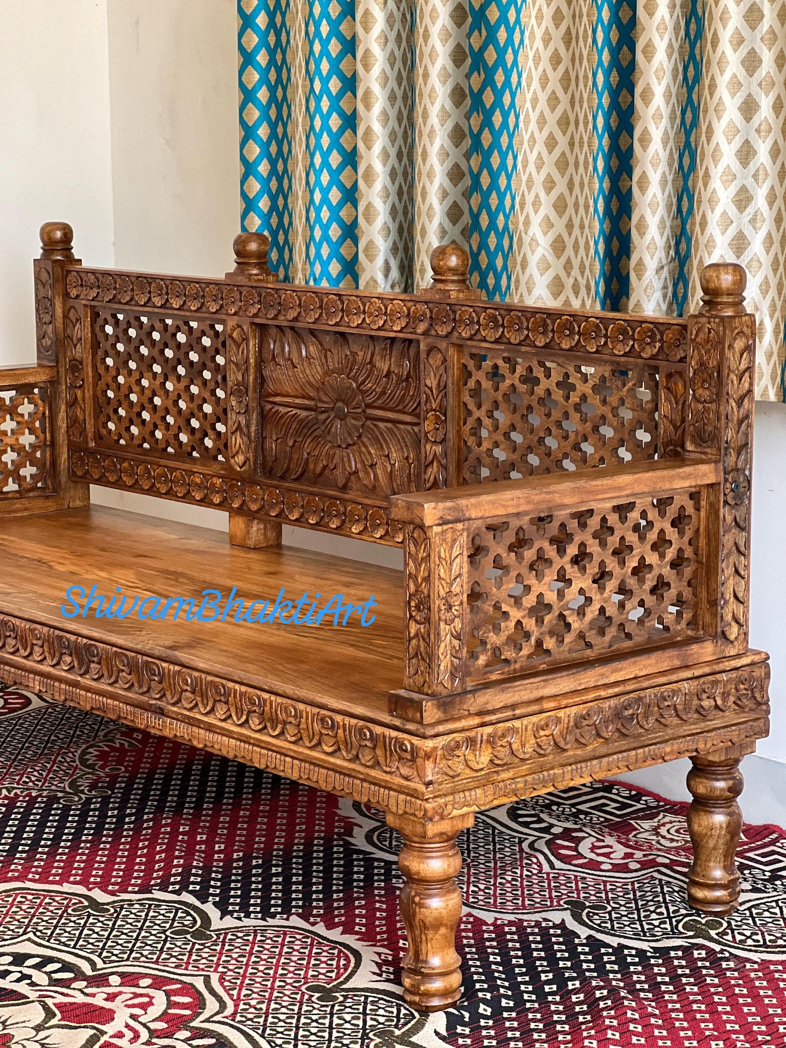 Indian Solid Wood Diwan, Fine Carved Sofa - Etsy