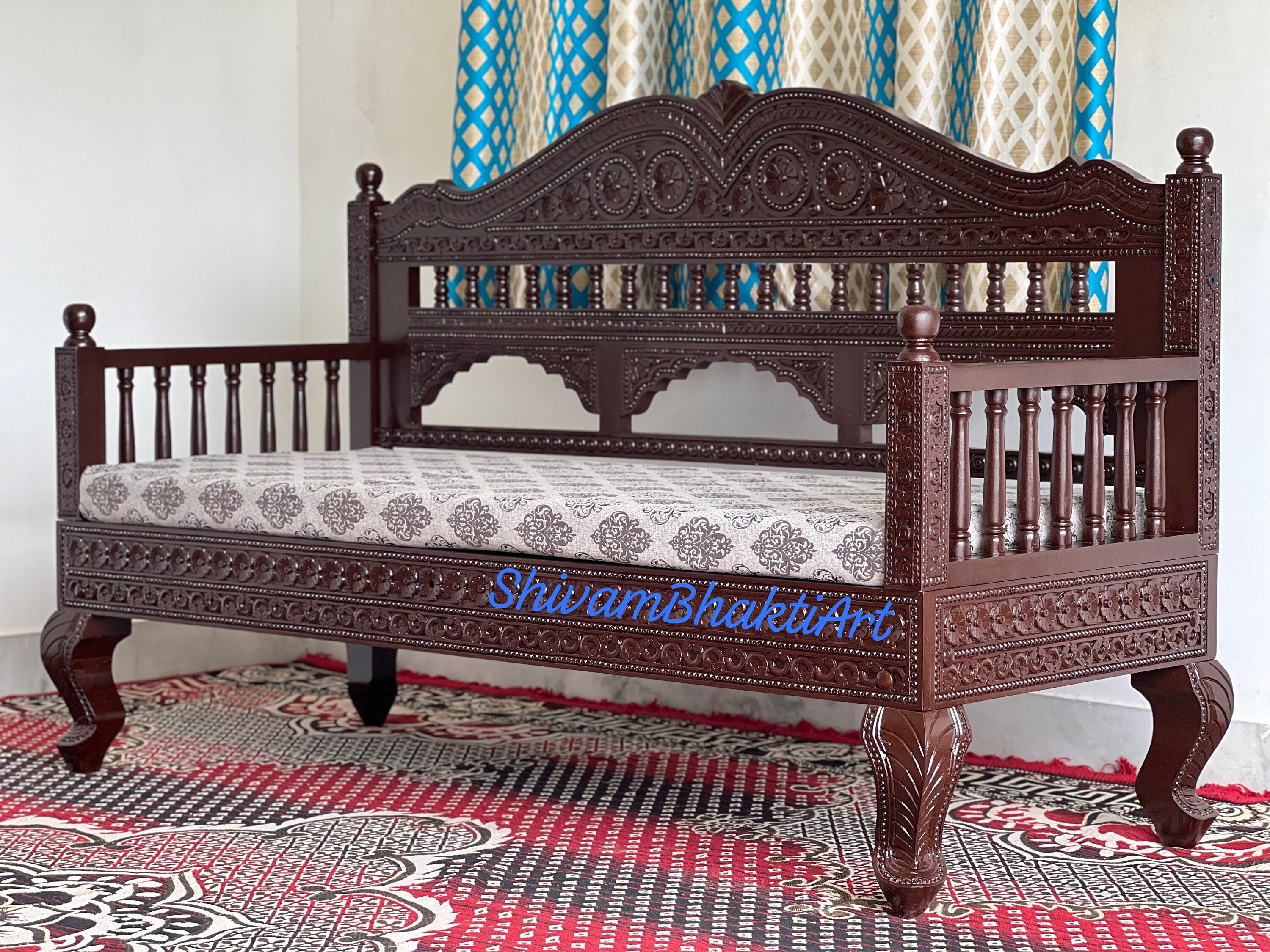 Indian Solid Teak Wooden Diwan/ Wooden Sofa/ Indian Fine Carved Diwan ...