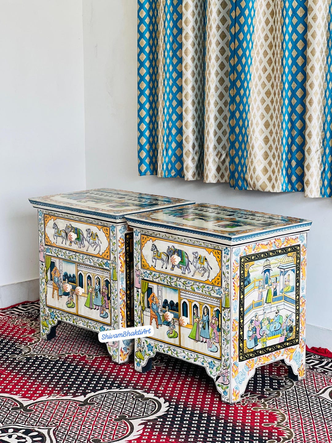Handcrafted Bone Inlay Bedside Table Set, Hand-painted - Etsy