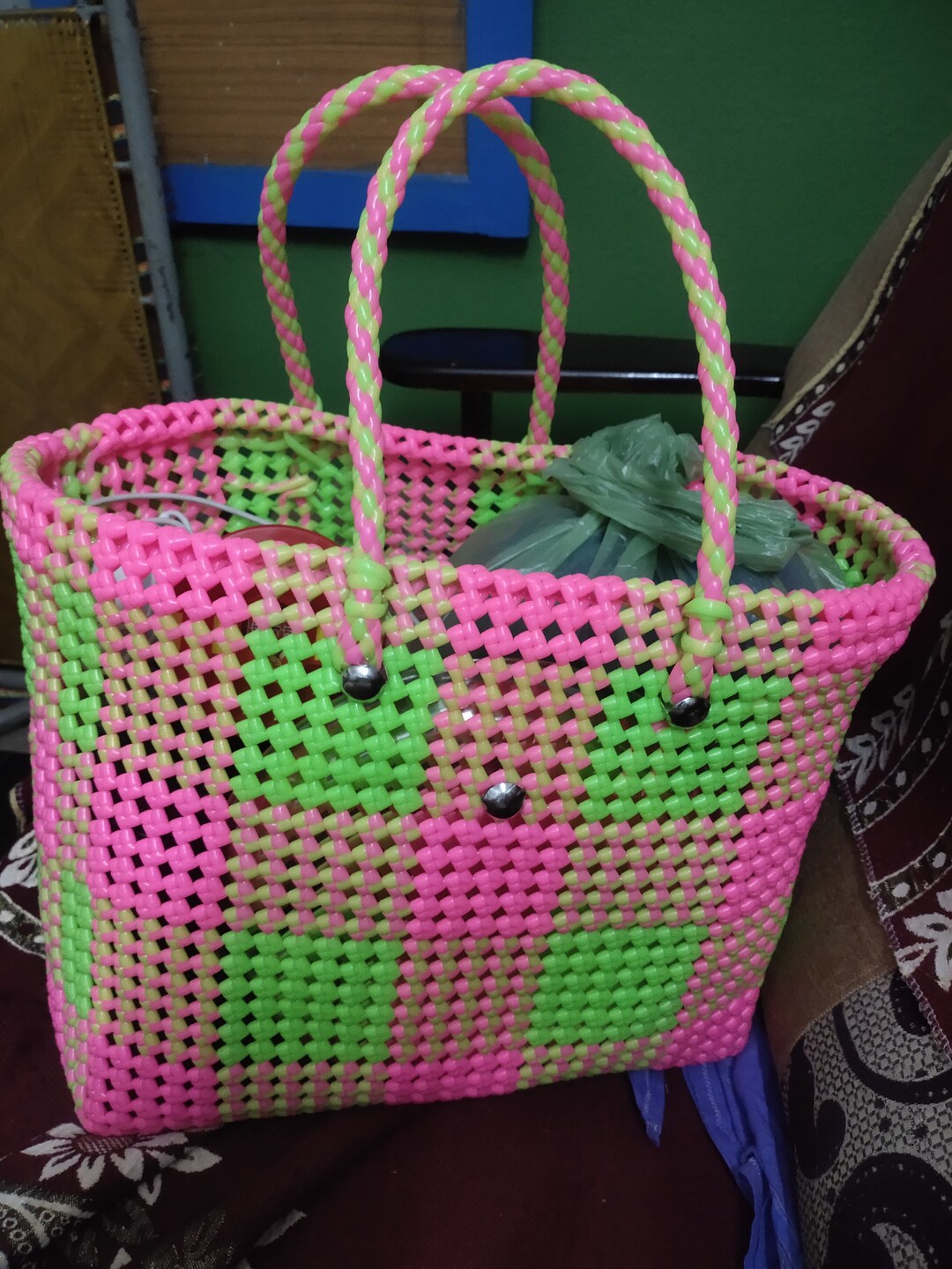 Purple & Light Yellow Plastic Wire Basket Supper Quality Shops India - Etsy