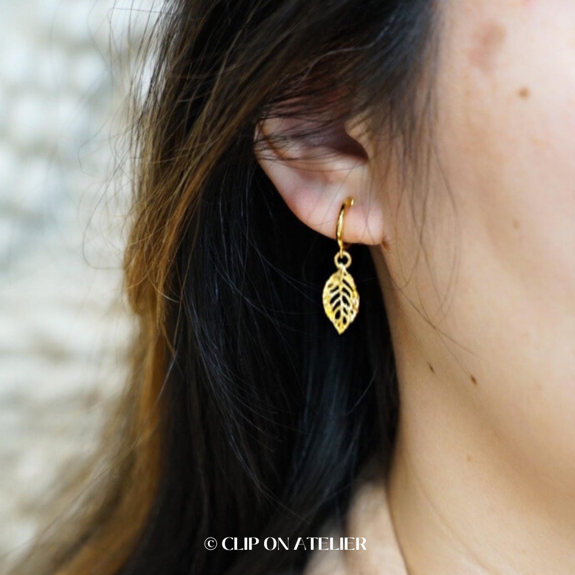 Clip on Earrings Minimalist Gold Hoop Boho Leaf Huggies Dainty Drop ...