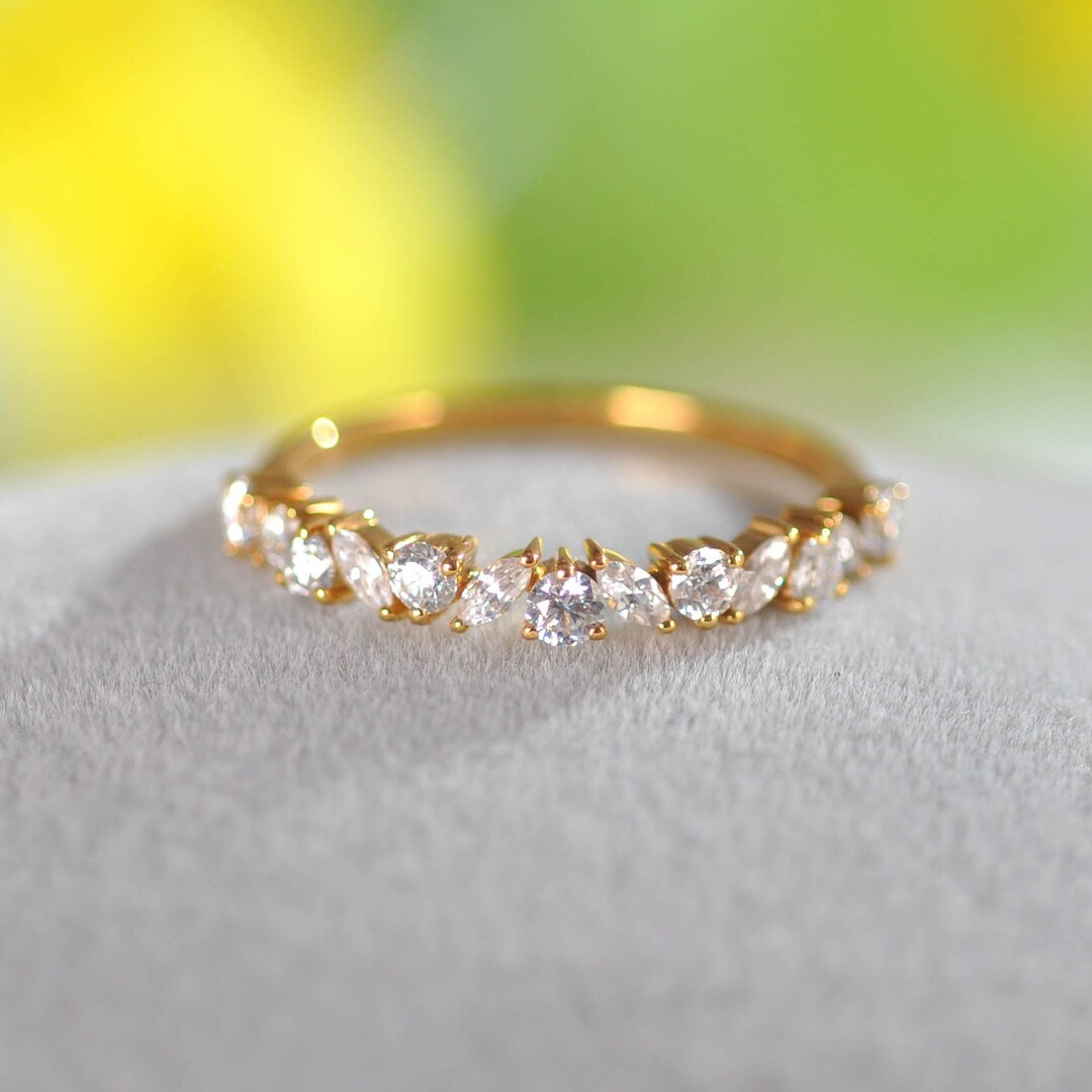 18k Solid Gold Diamond Wedding Band/engagement Wedding Bridal Band ...