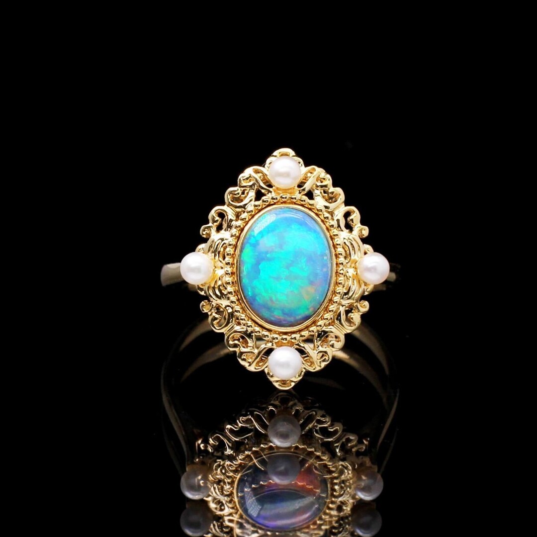 Unique Natural Blue Opal Ring/australian Opal Ring/18k Gold Natura ...