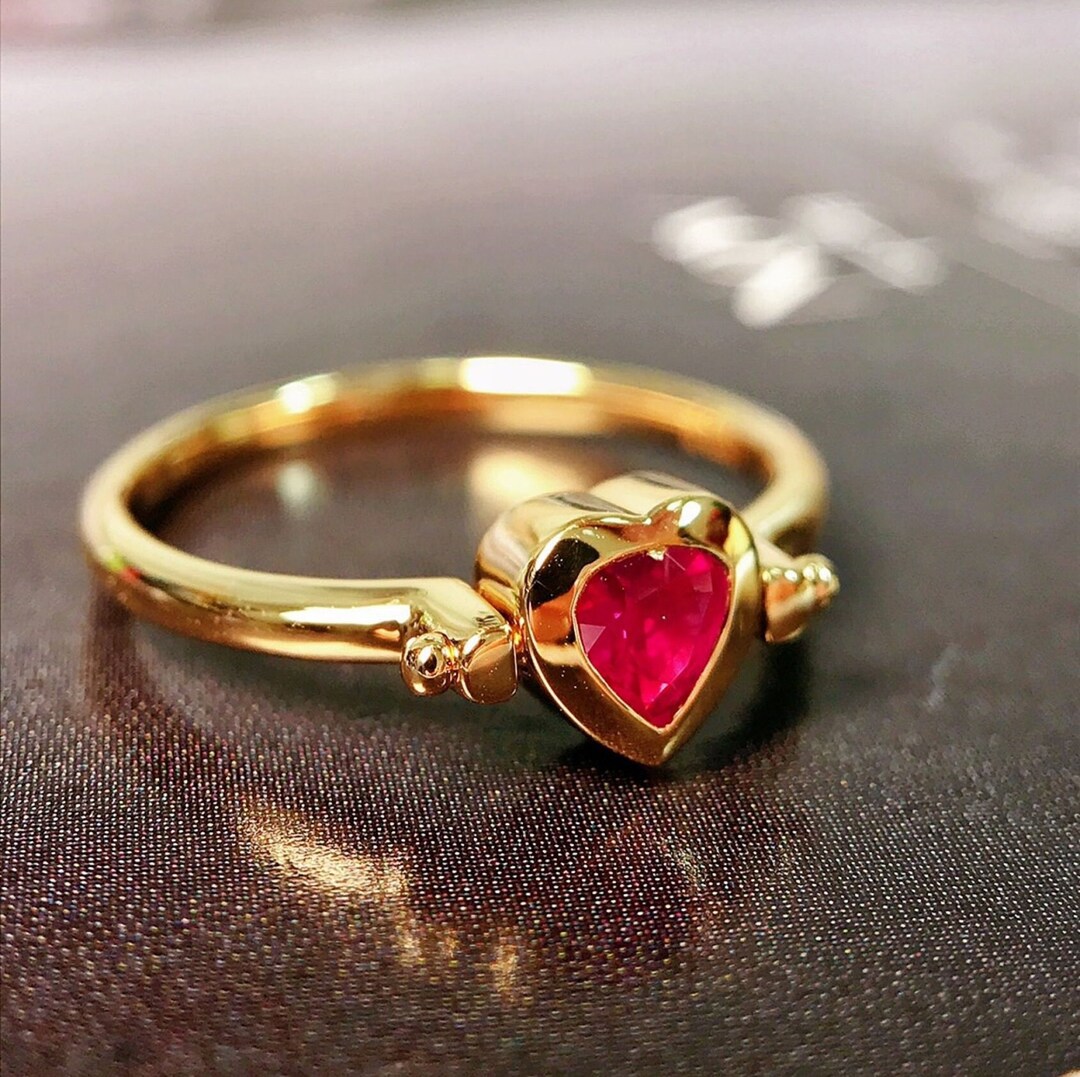 Double Sides Natural Heart Ruby Ring/18k Gold Ruby Ring/diamond Ruby ...