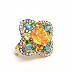 Luxury High End Natural Fanta Garnet Ring With Australian Opals/18k ...