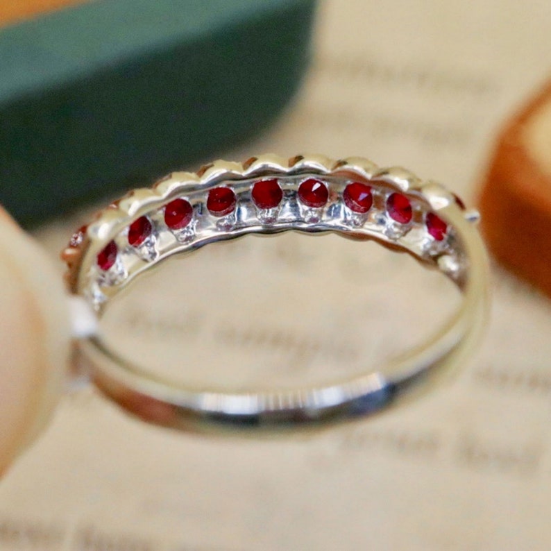 Real Ruby Band, 18K White Gold Genuine Ruby Wedding Ring, Red Gemstone ...