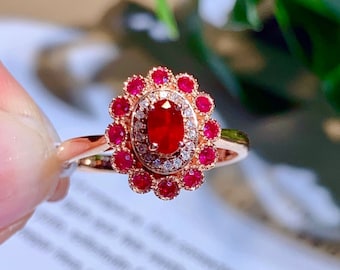 14K Gold Ruby Ring for Women, Red Gemstone Engagement Ring, Delicate Gold Ruby Ring, July ...