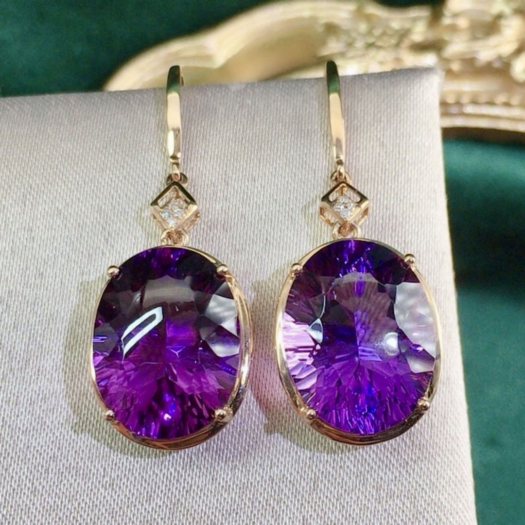 18k Rose Gold High End Amethyst Earrings/purple Amethyst Dangles/boho ...