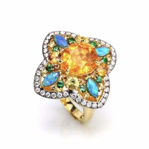 Luxury High End Natural Fanta Garnet Ring With Australian Opals/18k ...