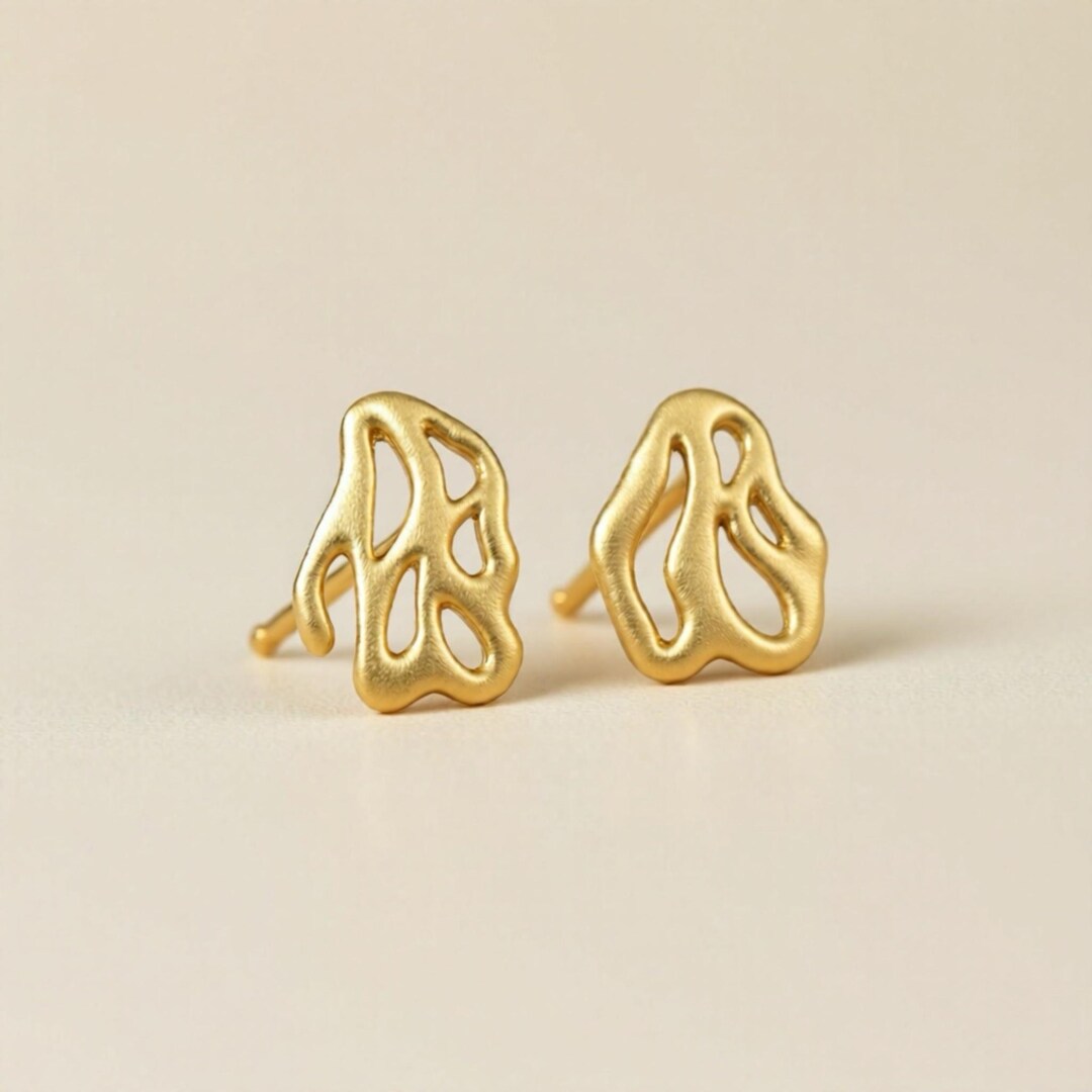 Trendy 18k Solid Gold Studs/unique Fashion Gold Studs Gift/handmade ...