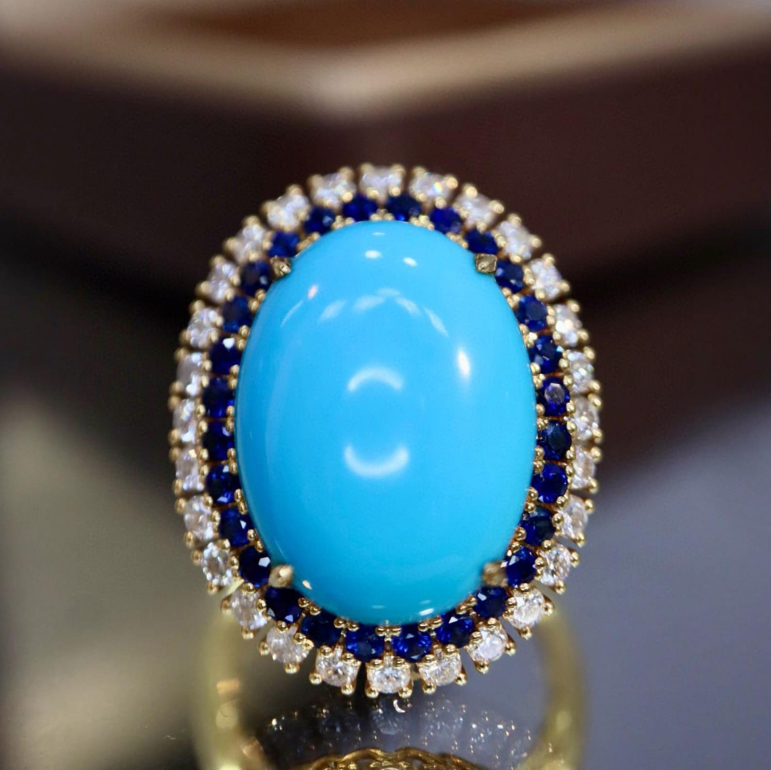 Unique Natural Chunky Turquoise Ring in 18k Solid Gold/diamond Halo ...