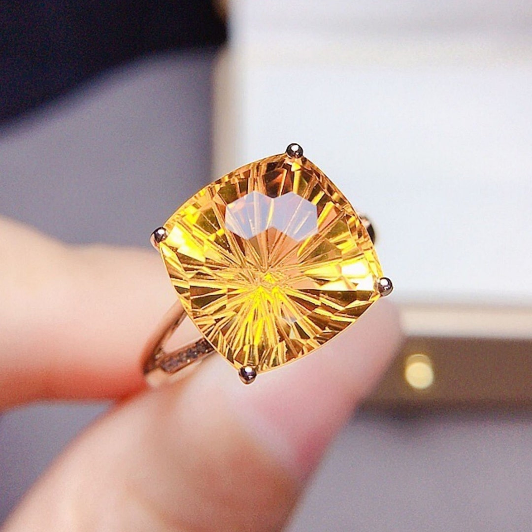 Cushion Cut Citrine Ring/18k Rose Gold Citrine Engagement Ring/boho ...