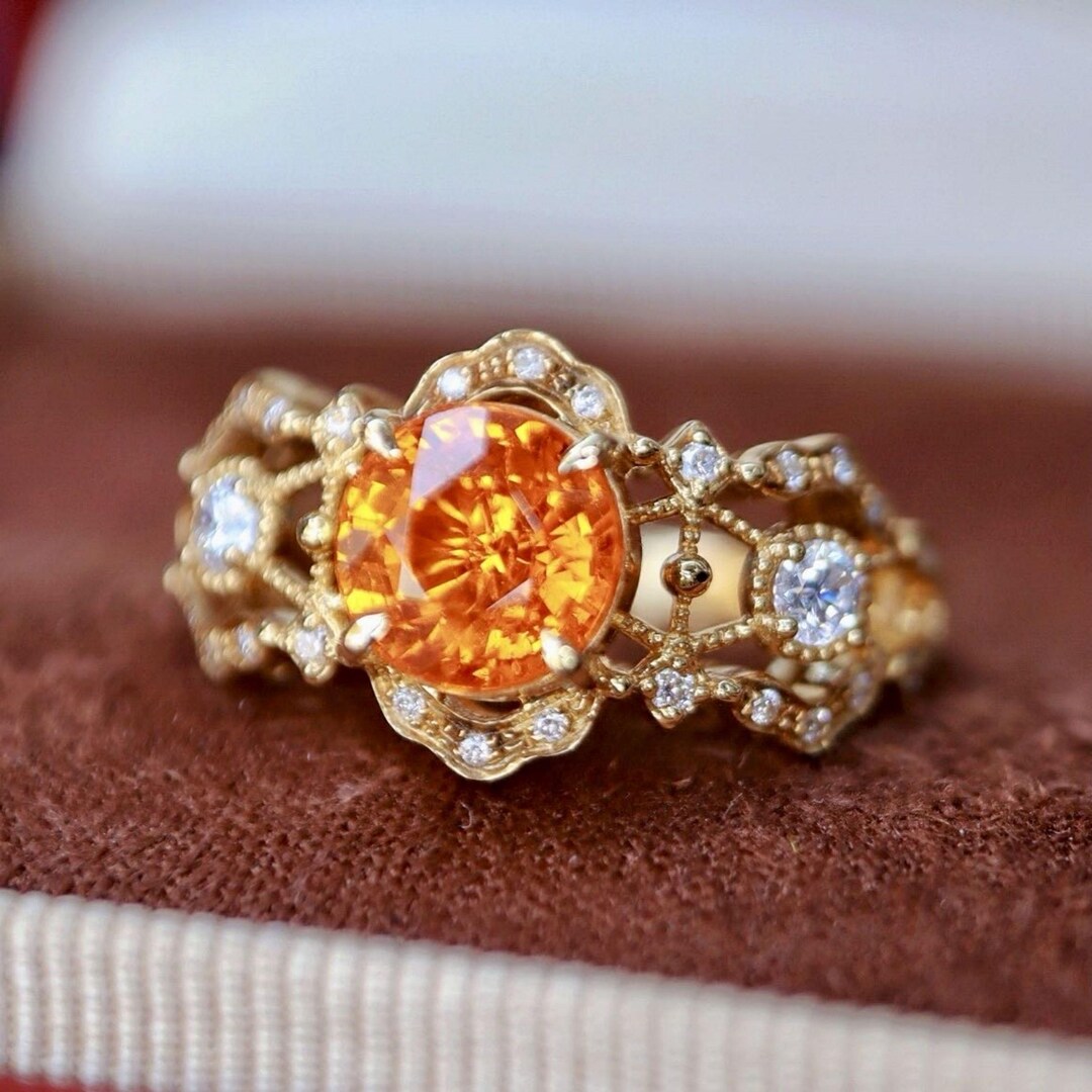 18k Rose Gold Fanta Garnet Ring: Earth Mine Diamond Accents/unique High ...