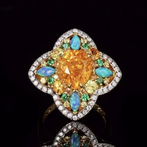 Luxury High End Natural Fanta Garnet Ring With Australian Opals/18k ...